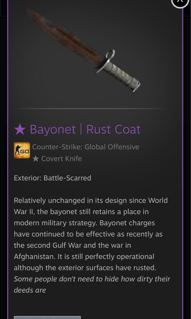 CSGO Bayonet Rust Coat(BS), Video Gaming, Gaming Accessories, Game Gift ...