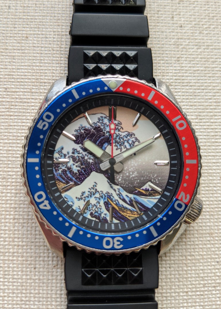 Kanagawa Wave Dial Fully Modified Seiko SKX 009 Automatic Divers Watch ...