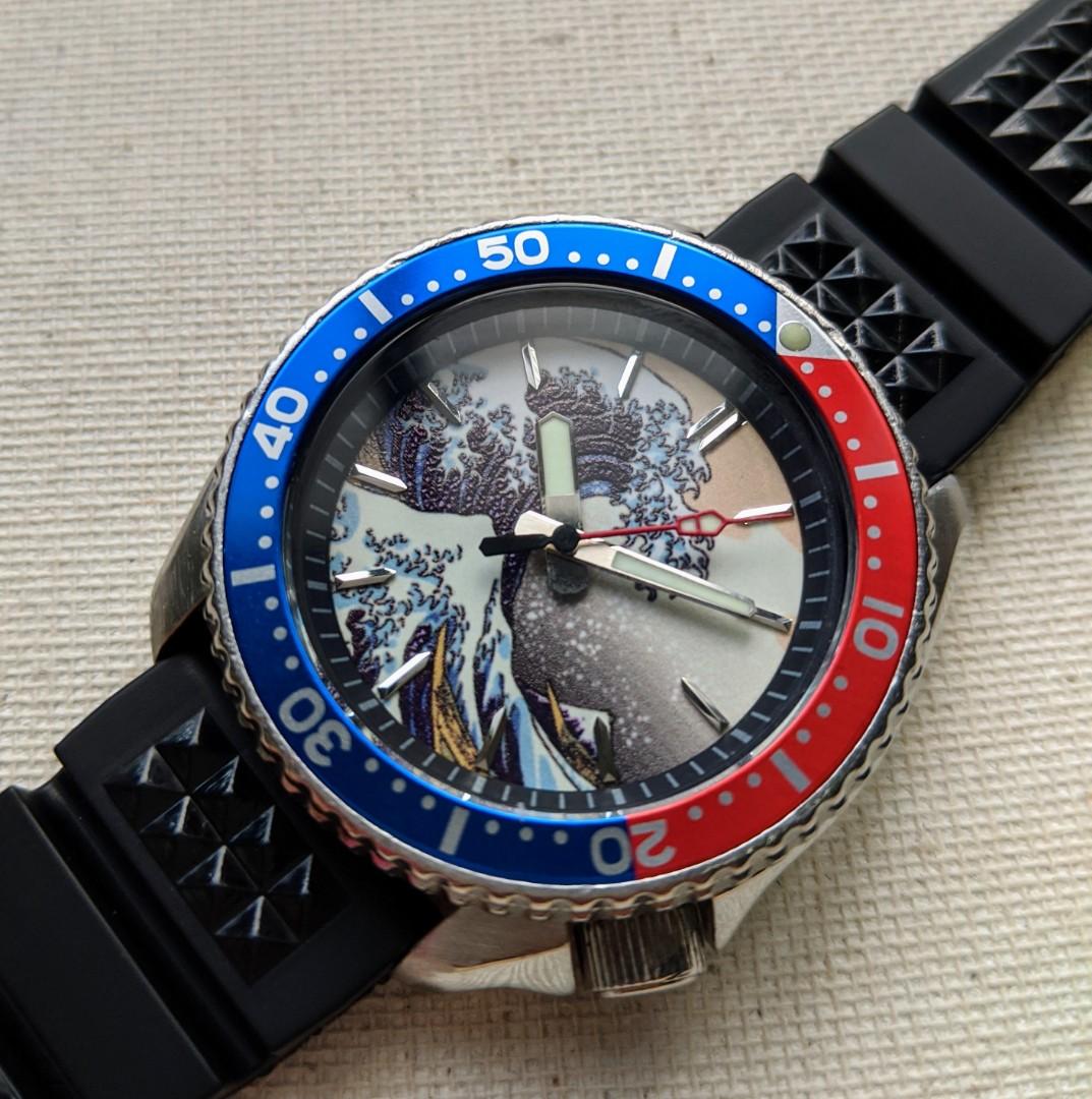 Kanagawa Wave Dial Fully Modified Seiko SKX 009 Automatic Divers Watch ...