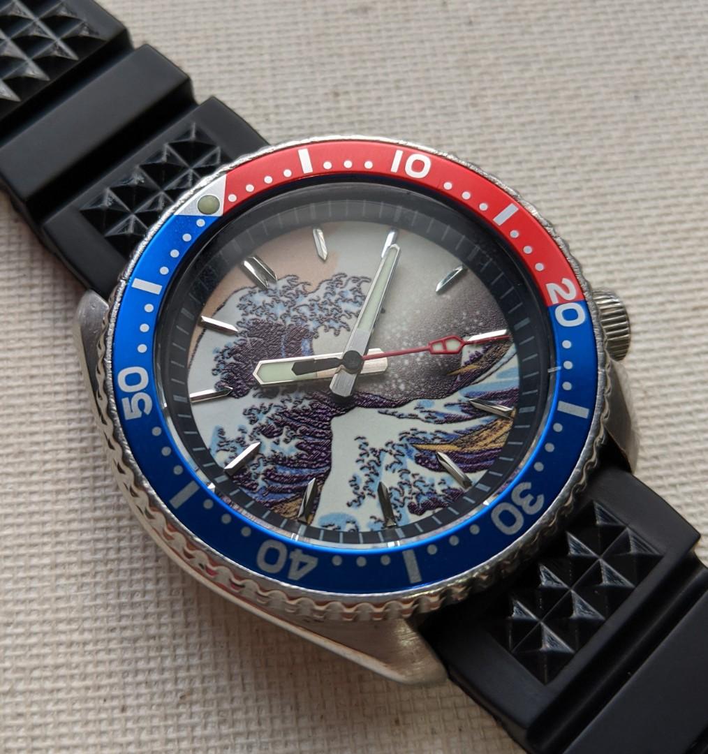 Kanagawa Wave Dial Fully Modified Seiko SKX 009 Automatic Divers Watch ...