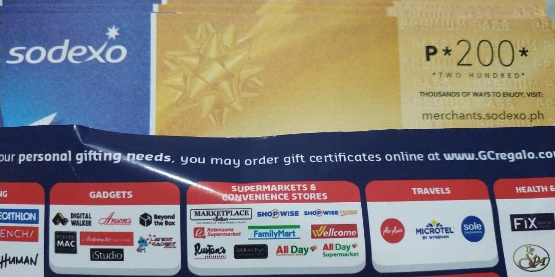 SODEXO Gift Cheque, Tickets & Vouchers, Store Credits on Carousell
