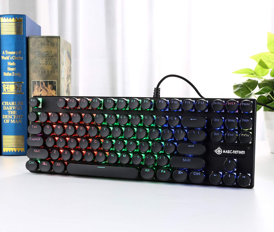 1506 RGB Mechanical Keyboard Retro Gaming Keyboard-Blue Switches-87 Key ...
