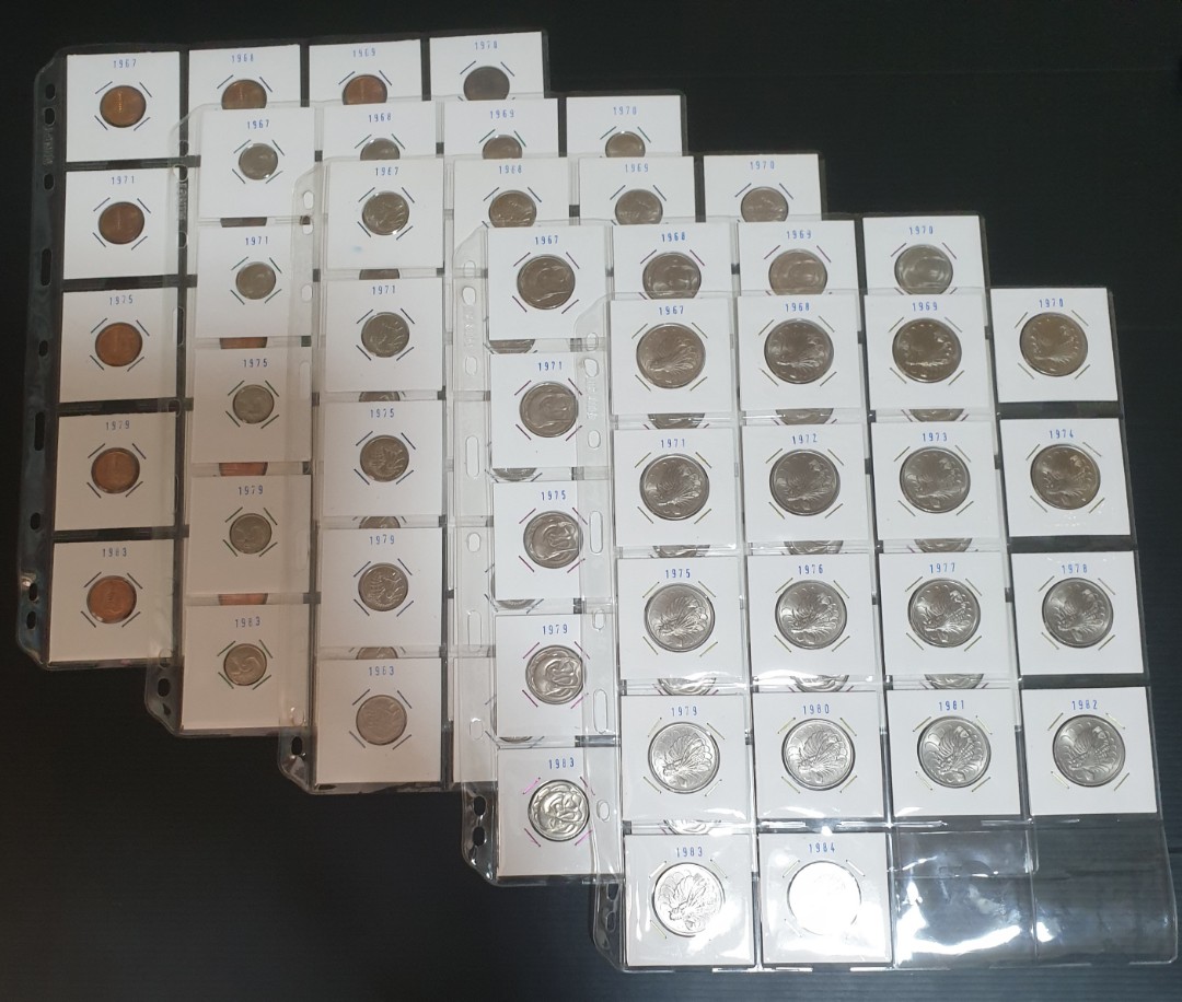 1967-1984, SINGAPORE 1ST SERIES COIN SET, 1 CENT TO 50 CTS, UNC/BU ...