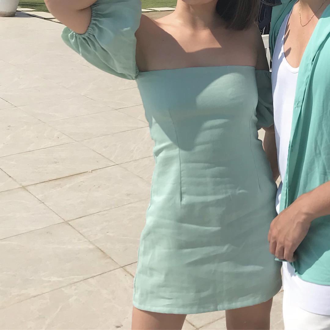 Undo: Sea Green Clara Puff Linen Dress, Women's Fashion, Dresses & Sets ...