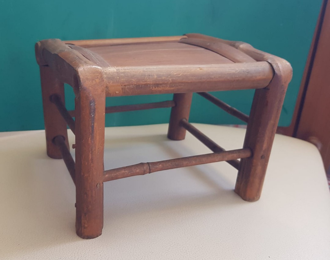Vintage small wooden bamboo rattan stool, Babies & Kids, Baby Nursery ...