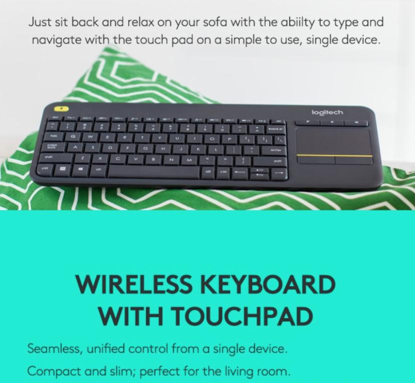 Logitech WIRELESS TOUCH KEYBOARD K400 PLUS. HTPC keyboard for PC ...