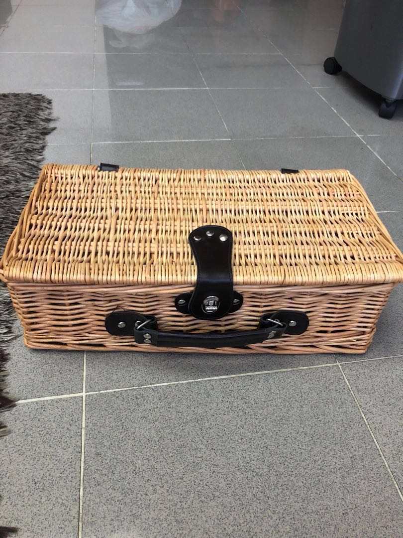 Rattan Picnic Set Box with Cutlery and Plates, Furniture & Home Living ...