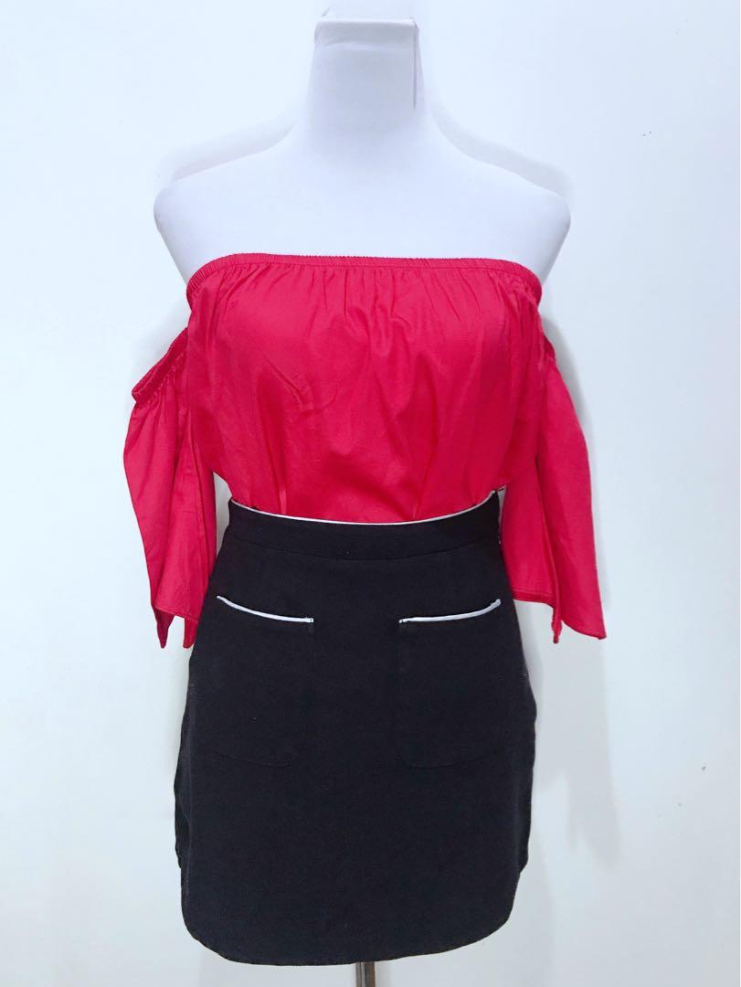Red Off Shoulder Top, Women's Fashion, Tops, Sleeveless on Carousell