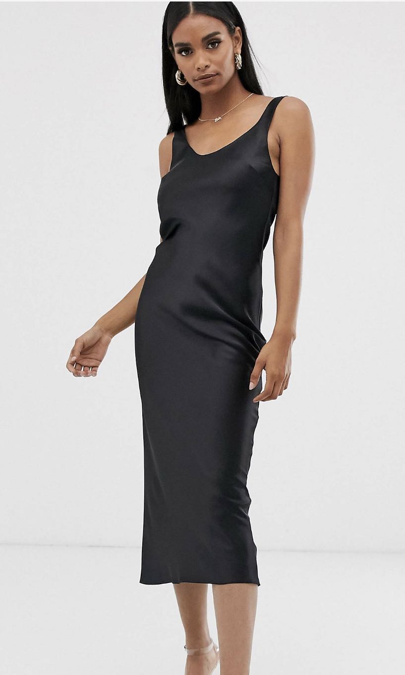 Satin Midi Slip Dress, Women's Fashion, Dresses & Sets, Dresses on ...