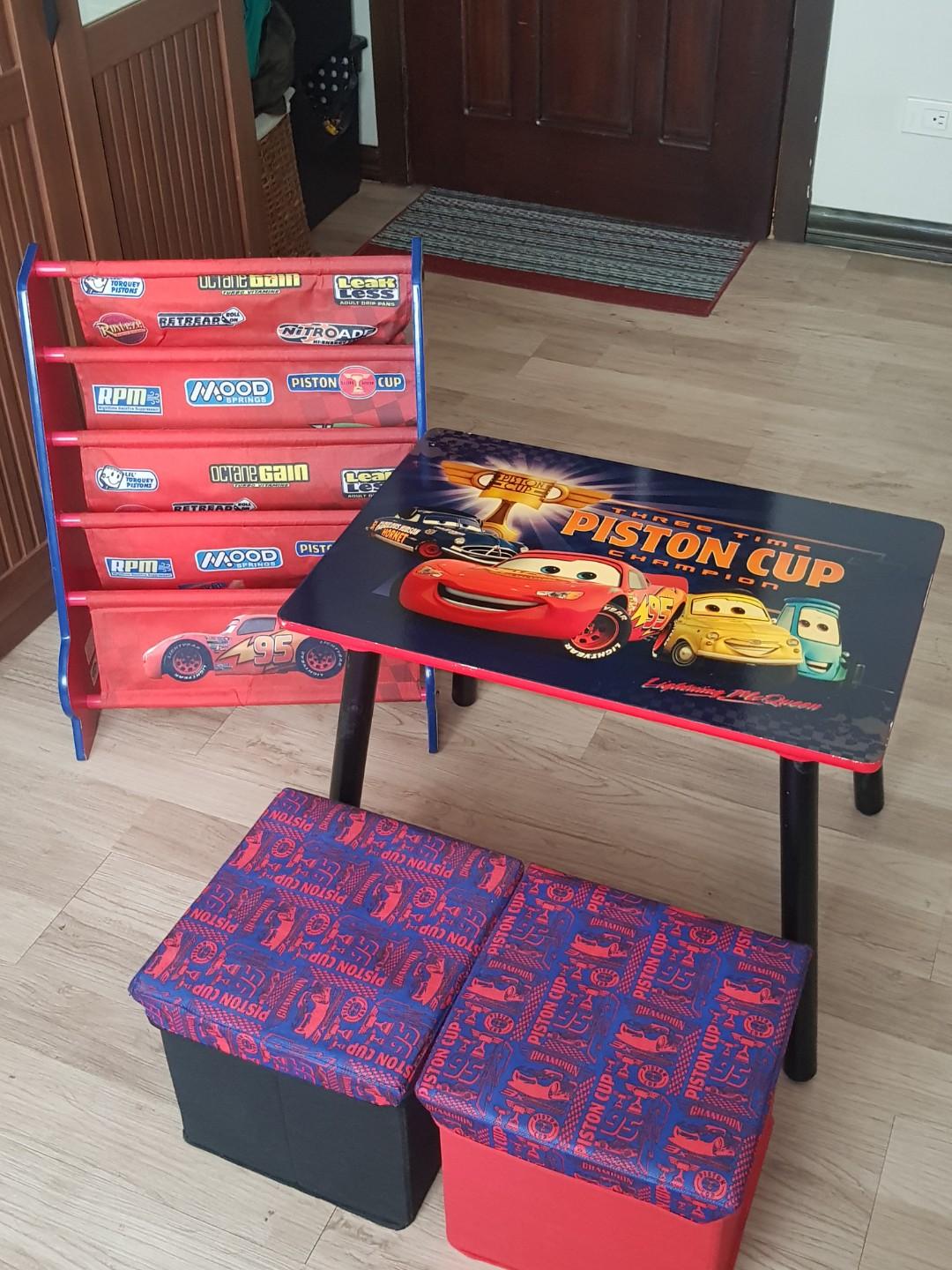 Disney Pixar Cars Table/Ottoman Set with Sling Bookcase, Babies & Kids ...