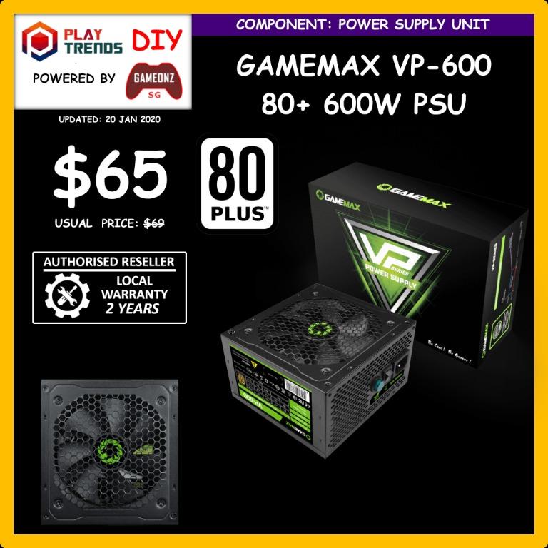 GAMEMAX VP-600 600W PSU 80+ WHITE VP600 COMPONENT, Computers & Tech ...
