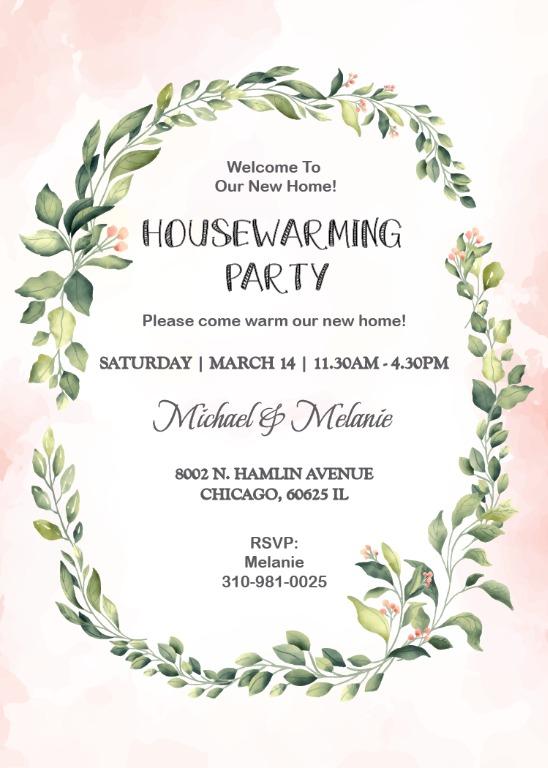 Personalized Floral Housewarming Party Invitation, Birthday Party ...