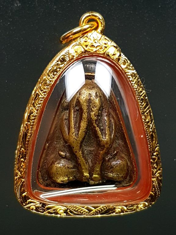 Phra Pidta Lp Derm (Lp Doem) Wat NongPho Be2482 Amulet about 1.9cm, with REAL GOLD casing about ...