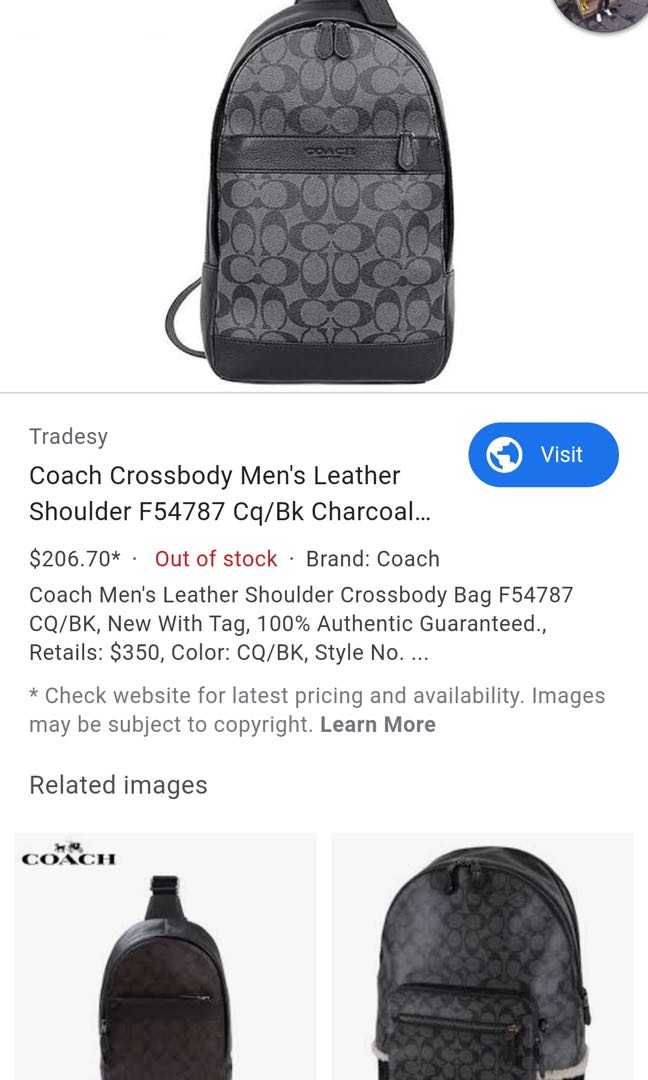 Coach Crossbody Mens leather shoulder F54787, Men's Fashion, Bags ...