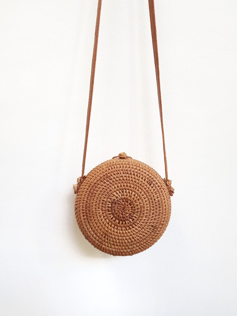 Round Rattan Cross-body/Sling Bag, Women's Fashion, Bags & Wallets ...