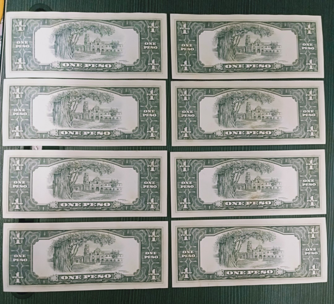 8 PC's english series banknote 1 peso(consecutive serial number) AU/UNC ...