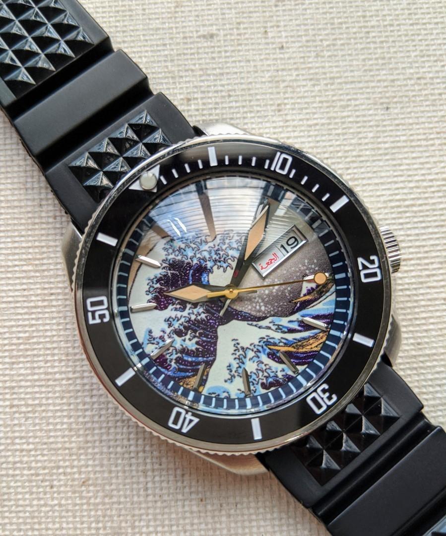 Kanagawa Wave Dial Fully Modified Seiko SKX 007 Automatic Divers Watch ...