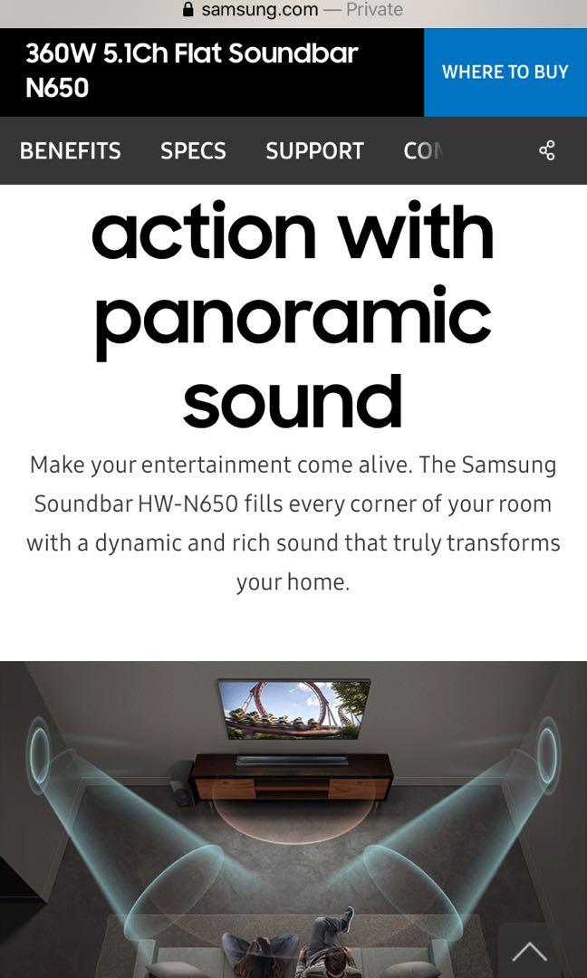 360W 5.1Ch Flat Soundbar N650 HW-N650/XS, Audio, Soundbars, Speakers ...