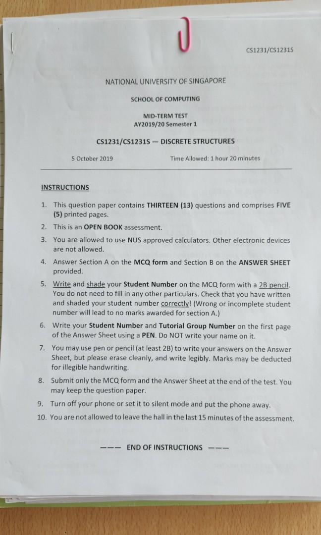 NUS CS1231S Notes (Hardcopy), Hobbies & Toys, Books & Magazines ...