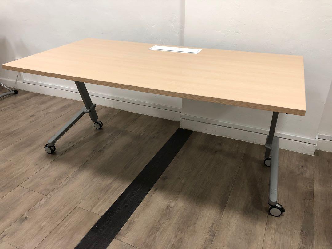 Foldable office table with lockable caster wheels, Furniture & Home ...