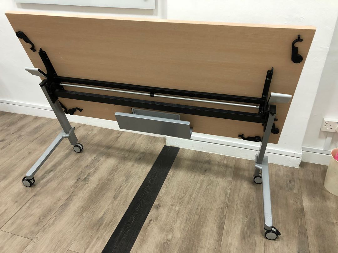 Foldable office table with lockable caster wheels, Furniture & Home ...