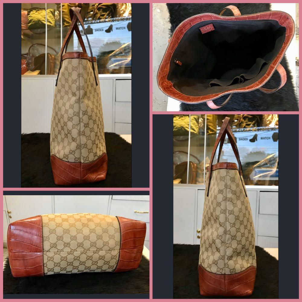 Gucci GG Monogram Canvass Vertical Tote with Pattern Leather Trim ...