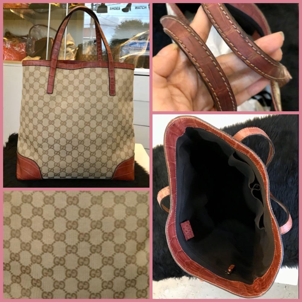 Gucci GG Monogram Canvass Vertical Tote with Pattern Leather Trim ...