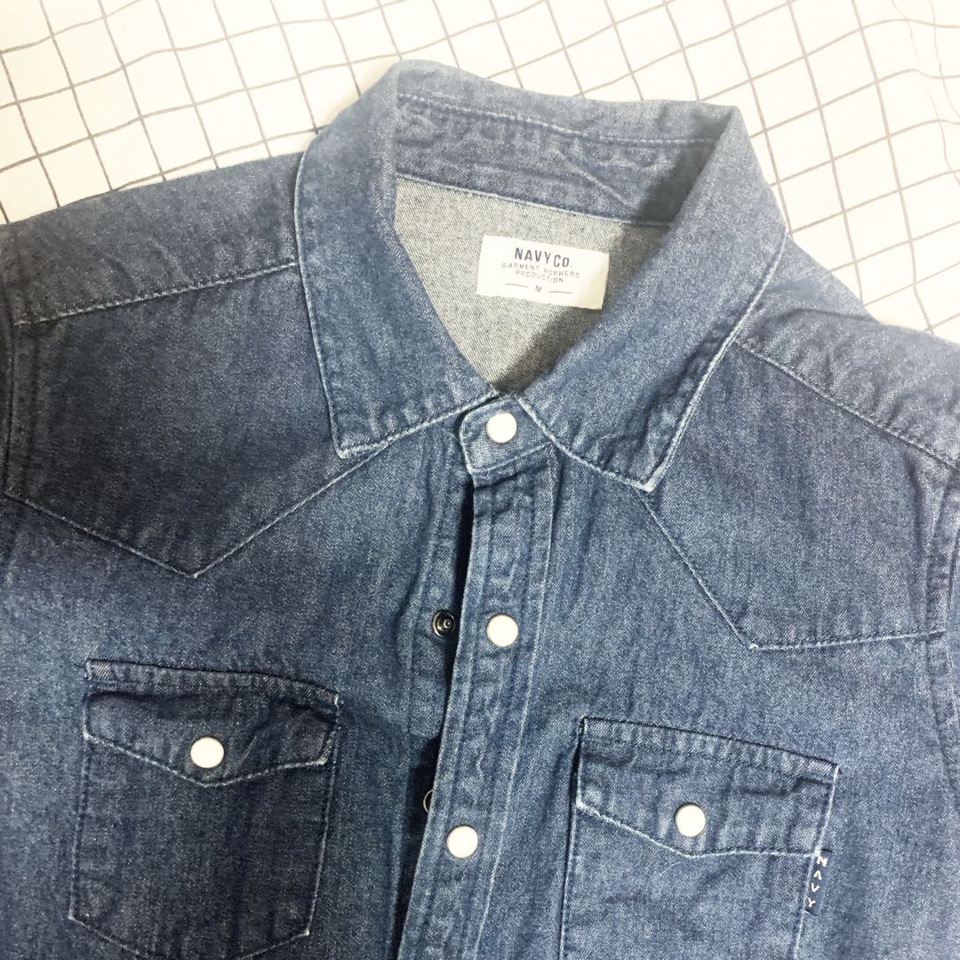 CACO｜Navy海軍藍 牛仔外套 丹寧襯衫, 她的時尚, 外套、夾克、大衣在旋轉拍賣