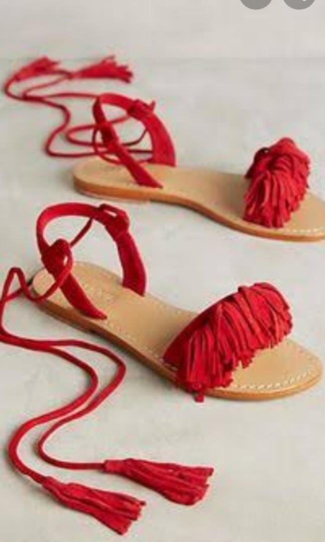 Red sandals, Women's Fashion, Footwear, Flats & Sandals on Carousell