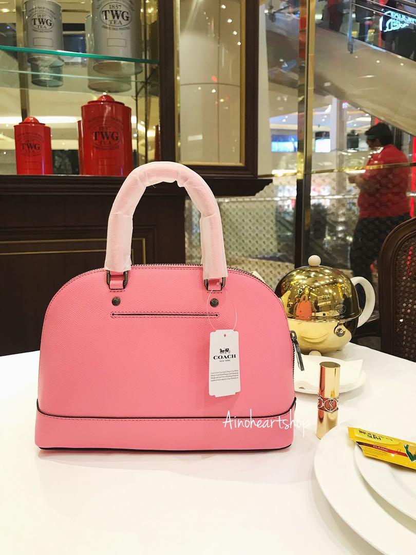 Coach crossgrain mini sierra handbag neon pink, Fesyen Wanita, Tas ...
