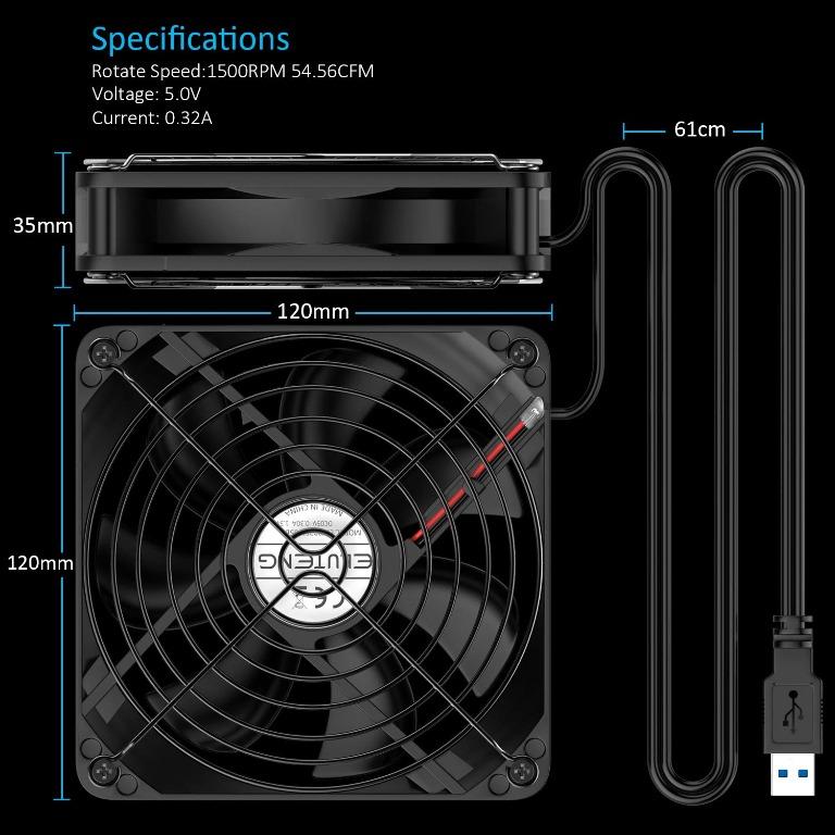 ELUTENG 120mm Fan 2 in 1 Dual USB Fan Silent Computer Cooling ...