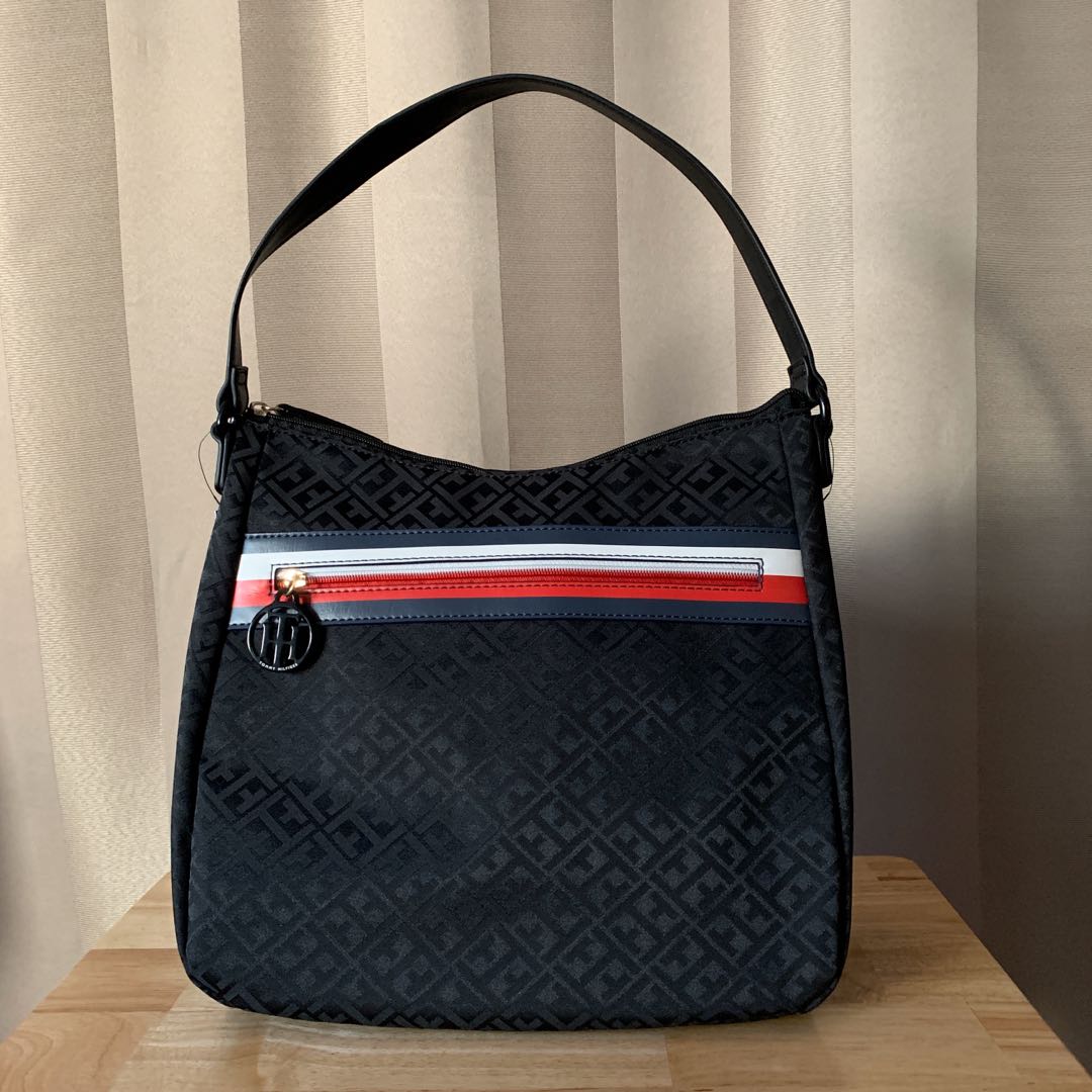 Original TH signature logo hobo bag in blk, Women's Fashion, Bags ...
