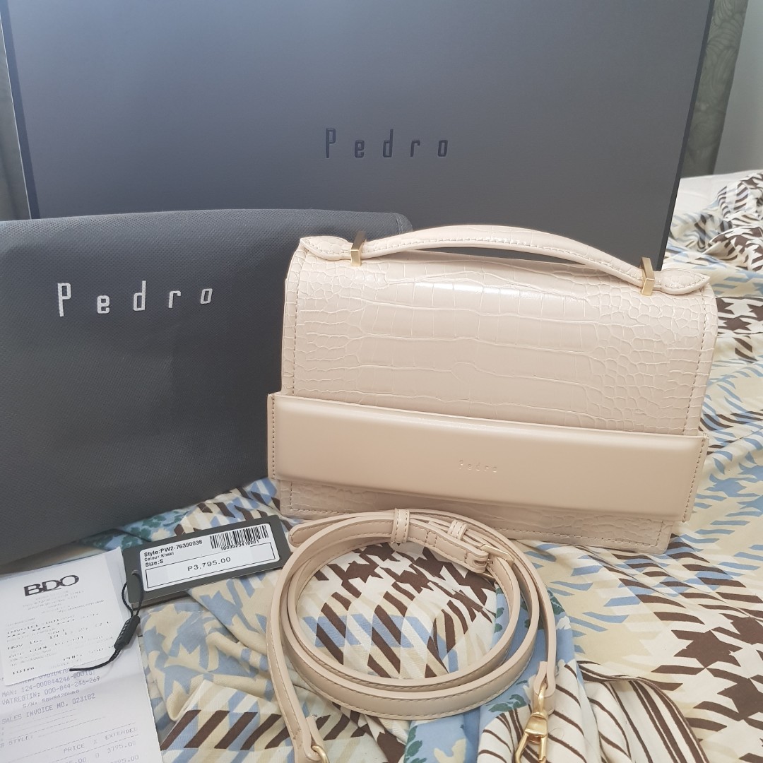 Pedro Clutch Handle Croc-Effect Shoulder Bag in Beige, Women's Fashion ...