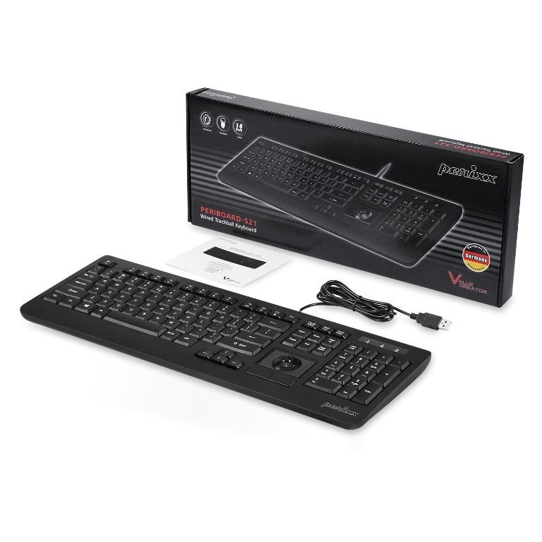 Perixx PERIBOARD-521 Wired Trackball Keyboard with Numeric Keypad ...