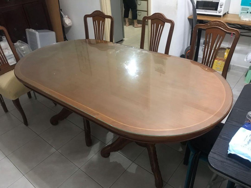 Pre-loved dining table + 6 chairs, Furniture & Home Living, Furniture ...