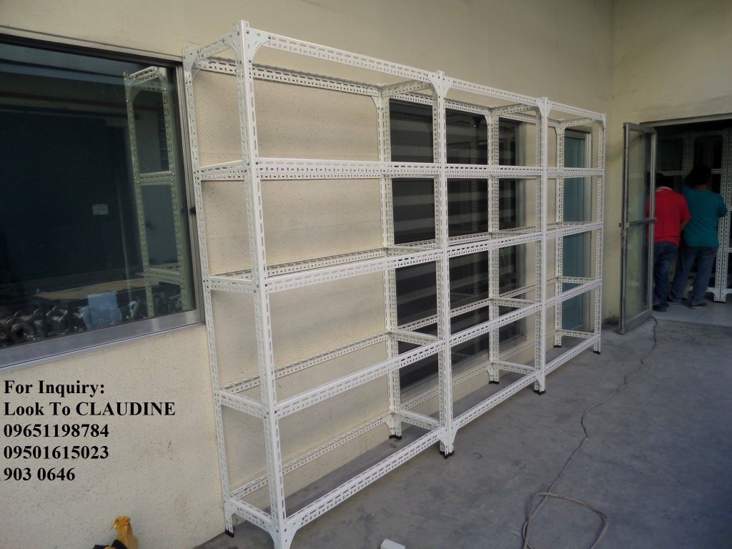 Steel Rack - Gray and White Metal Frame Slotted Angle Bar, Furniture ...