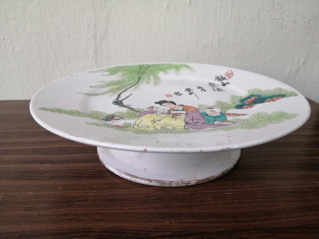 Vintage Ceramic Chinese Plate with Foot, Furniture & Home Living ...