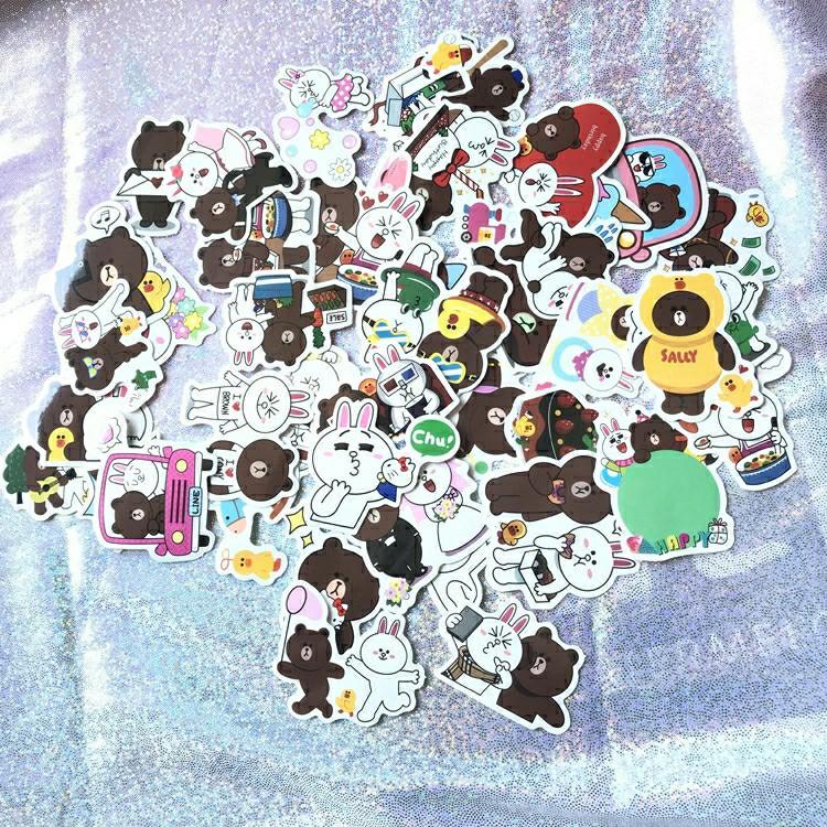 45 pcs Line Friends/Brown, Cony, Sally Waterproof Stickers, Hobbies ...