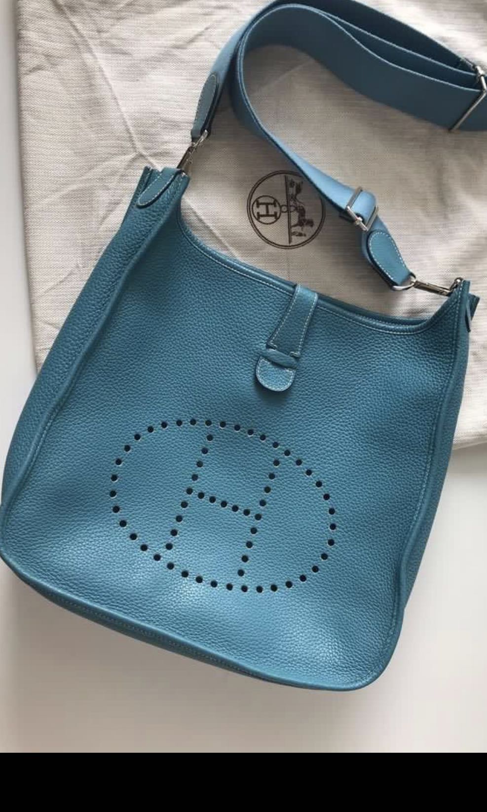 Hermes Evelyn gm blue Jean, Women's Fashion, Bags & Wallets, Cross-body Bags on Carousell