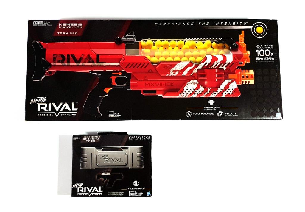 Nerf Rival Nemesis MXVII-10K Red + Rechargeable Battery Pack, Hobbies ...