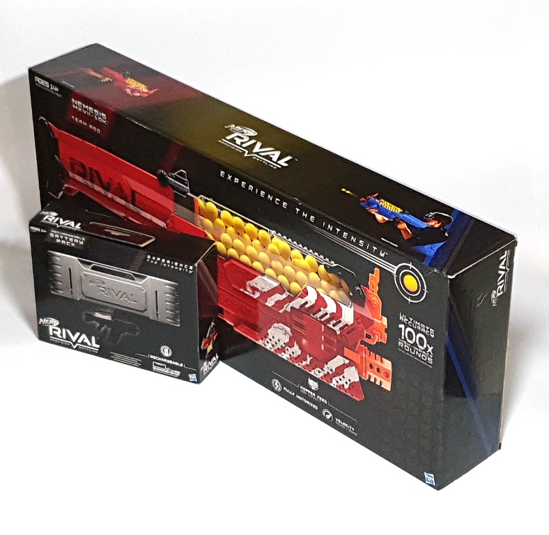 Nerf Rival Nemesis MXVII-10K Red + Rechargeable Battery Pack, Hobbies ...