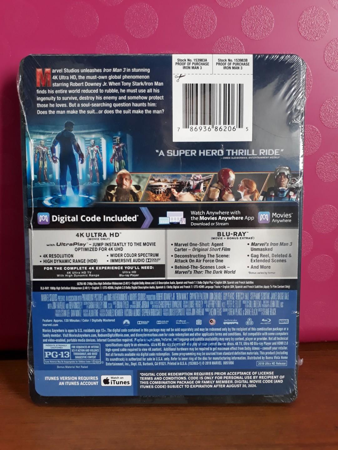 USA Blu Ray 4K UHD - Iron Man 123 STEELBOOK Bundle, Hobbies & Toys ...