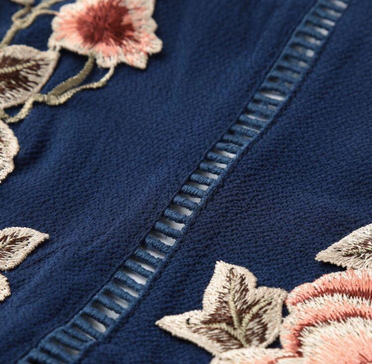 Navy Blue Embroidery Maxi Dress, Women's Fashion, Dresses & Sets ...