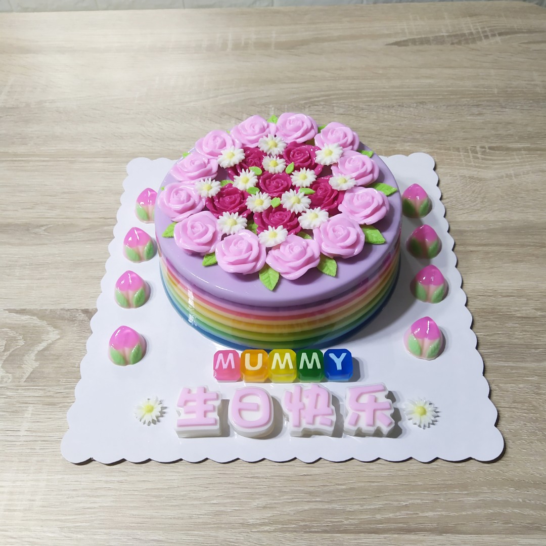Roses Rainbow Agar Agar Jelly Cake with Longan, Food & Drinks, Homemade ...