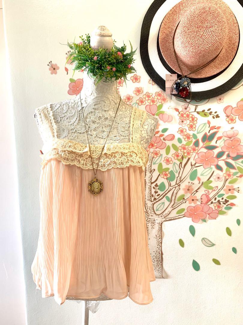 Sleeve less blouse empress cut nude peach, Women's Fashion, Tops ...