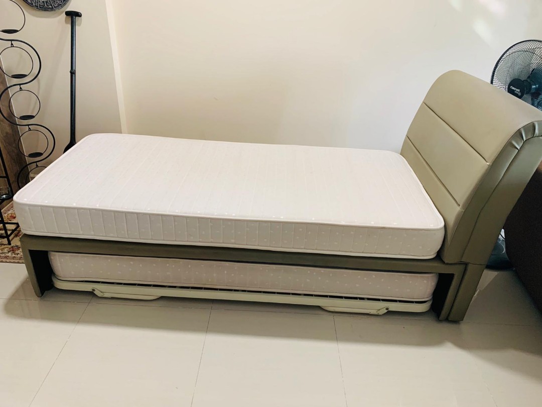 Used single bed with pull out with mattress., Furniture & Home Living ...