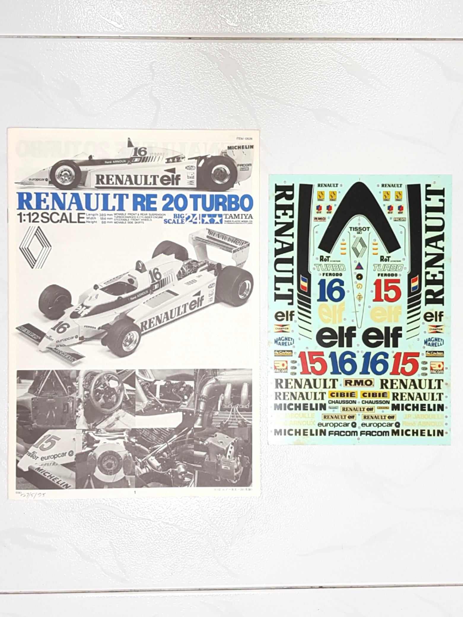 1/12 Tamiya Renault RE 20 Turbo (Big Scale Series) Formula 1 Grand Prix ...
