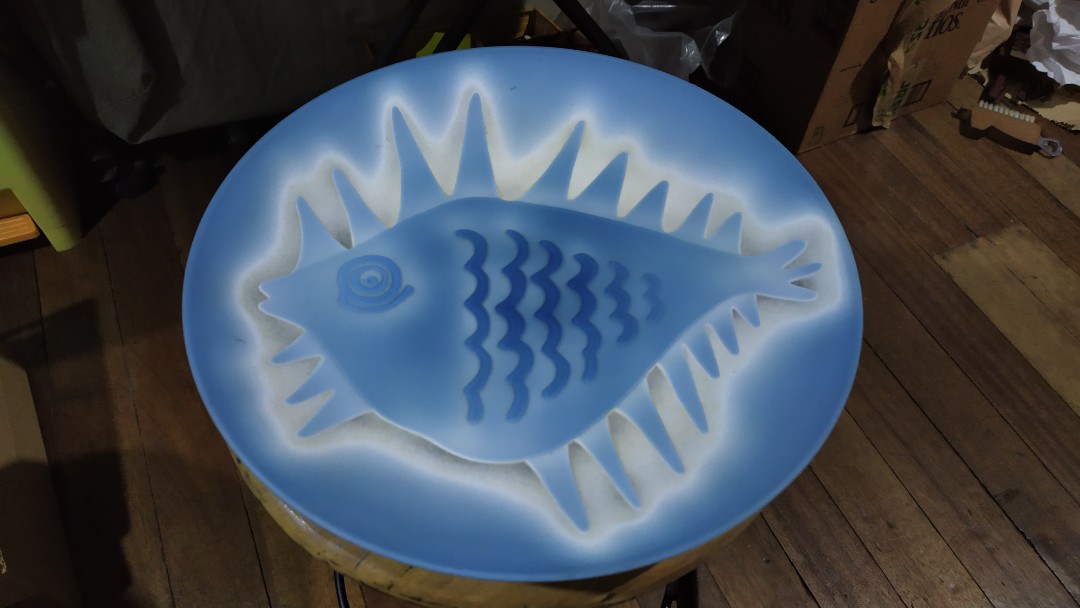 Center table fruit bowl glass fish design, Furniture & Home Living ...