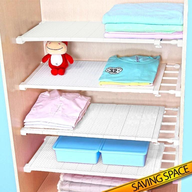 EXTENDABLE WHITE SHELF RACK ADJUSTABLE WARDROBE, Furniture & Home ...