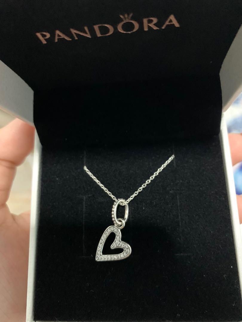 Pandora sparkling freehand heart pendent necklace, Women's Fashion ...